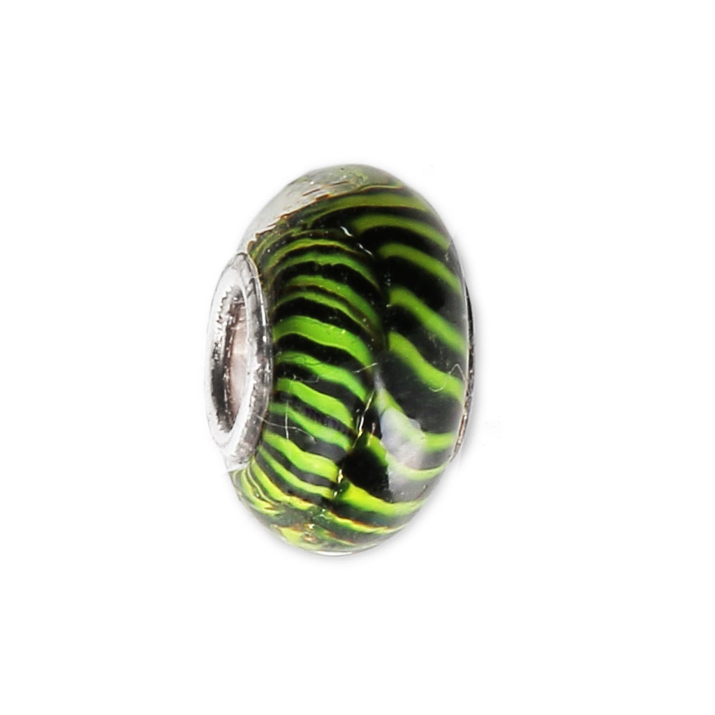Perle de murano et Argent 925 - Rayure - Vert x1 - Perles & Co