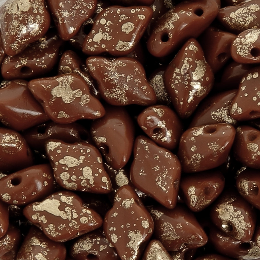 Perles en verre Gemduo 2 trous 8x5 mm Opaque Chocolate Gold Splash x10g ...