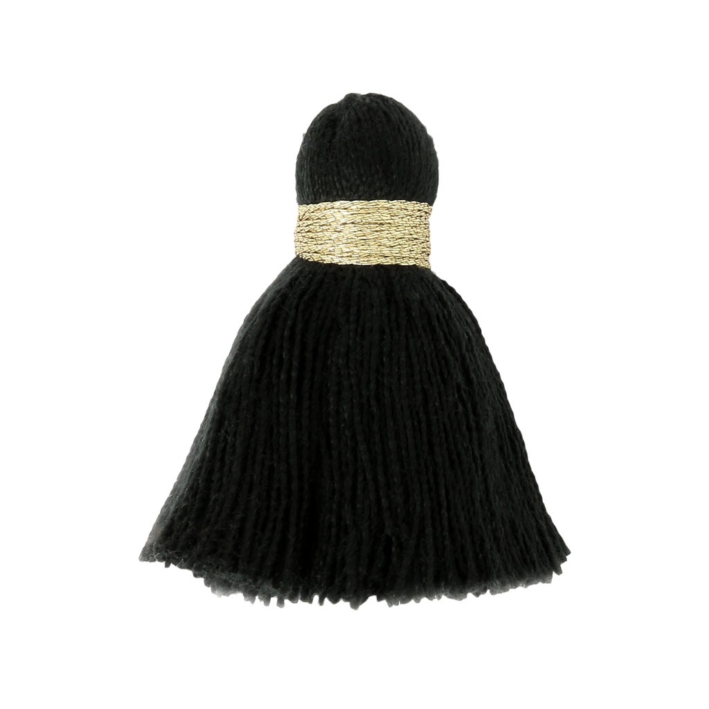 Pompon imitation coton 35 mm Noir / Doré x1 - Perles & Co