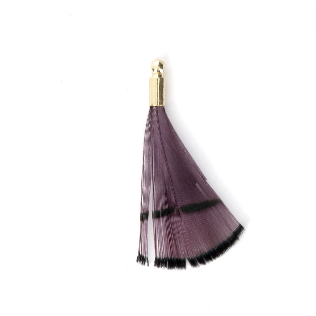 Plume de faisan rayée avec embout doré pour bijoux fantaisie Violet ...