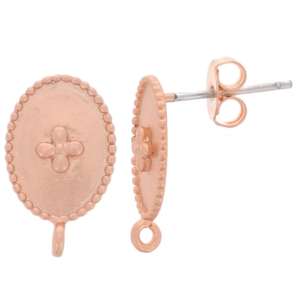Clous d'oreilles ovales motif Croix avec anneau 14x9 mm - Doré rose x2 ...