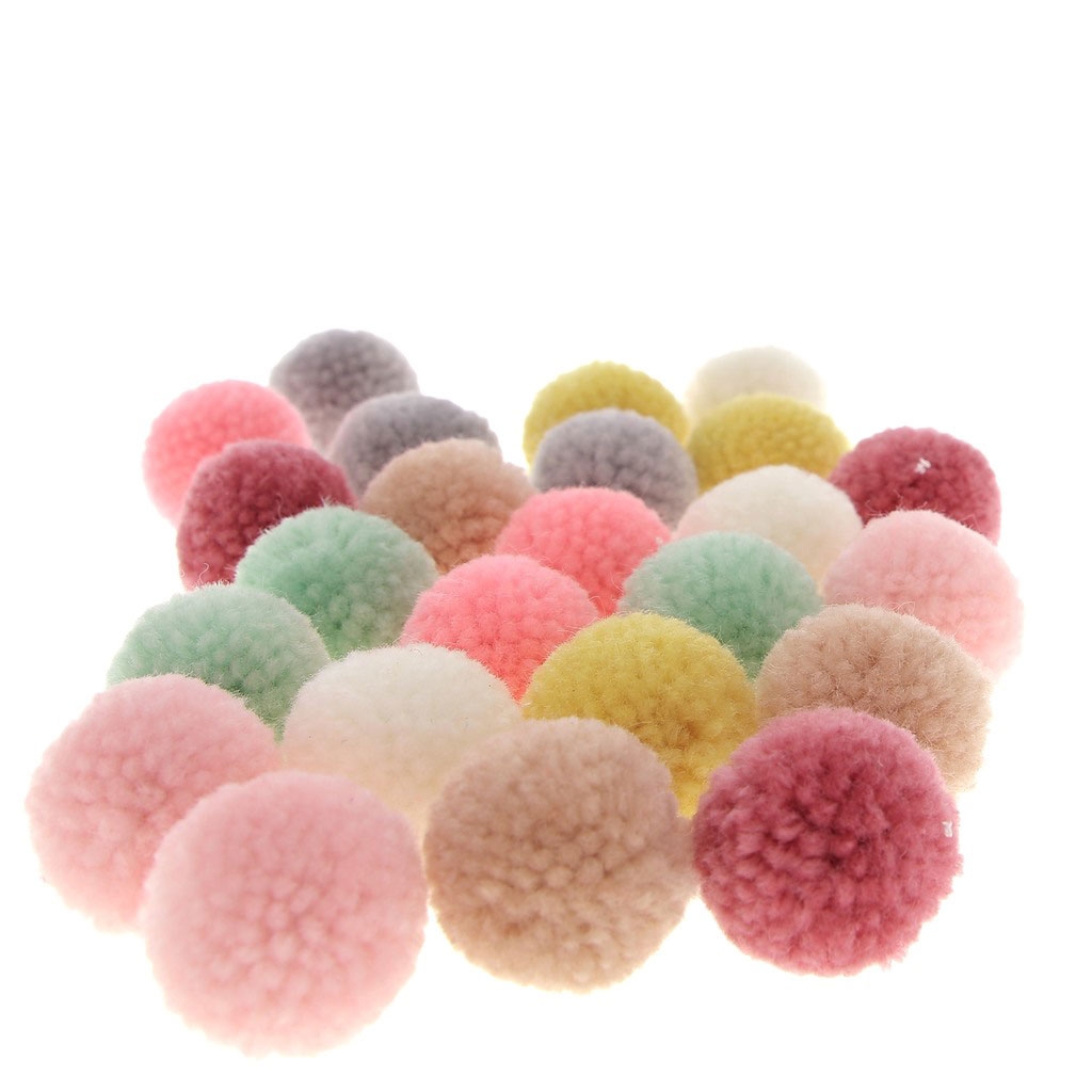 Assortiment de 24 pompons ronds en polyester 3 cm - Pastel - Perles & Co