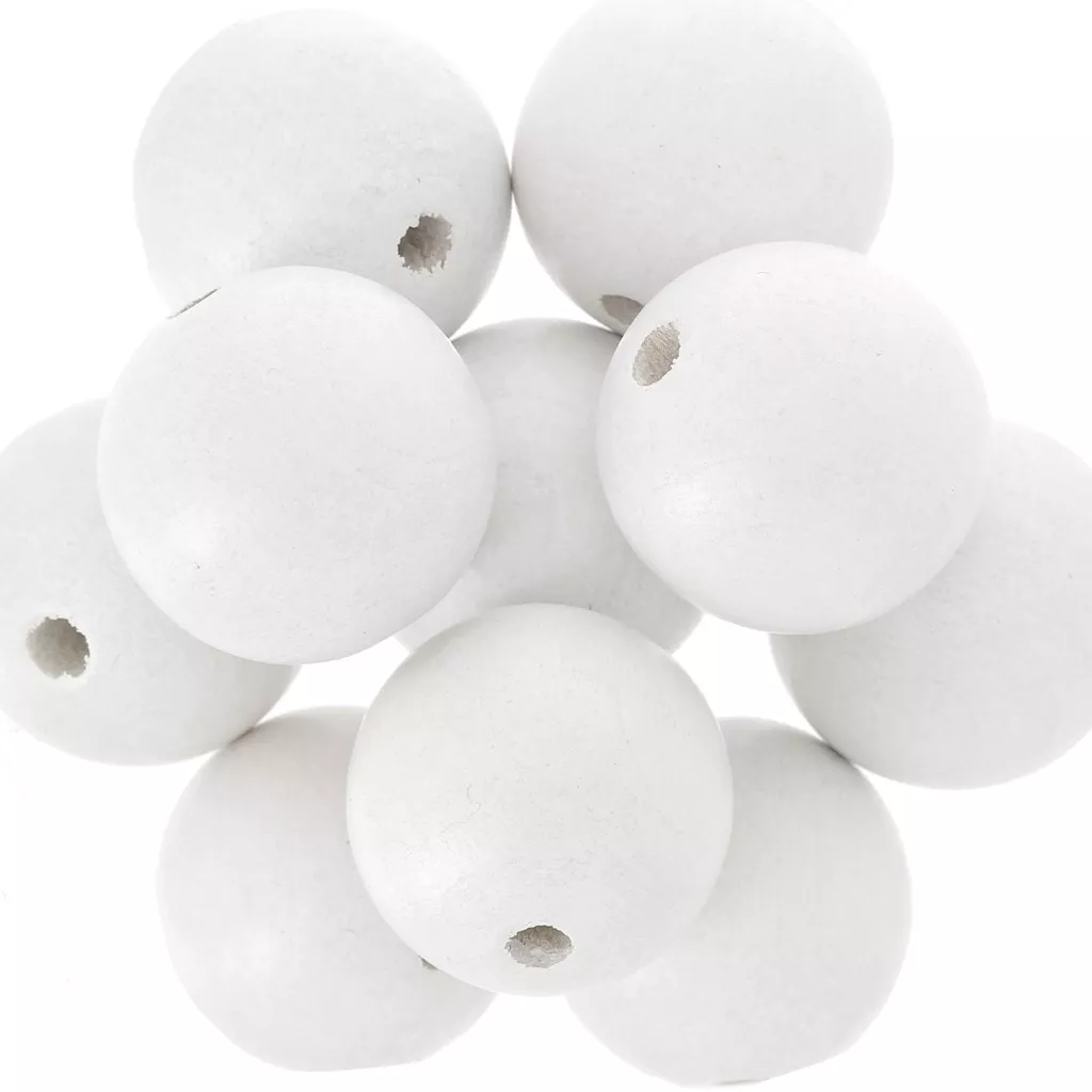 Perles rondes en bois 20 mm - Blanc x5 - Perles & Co