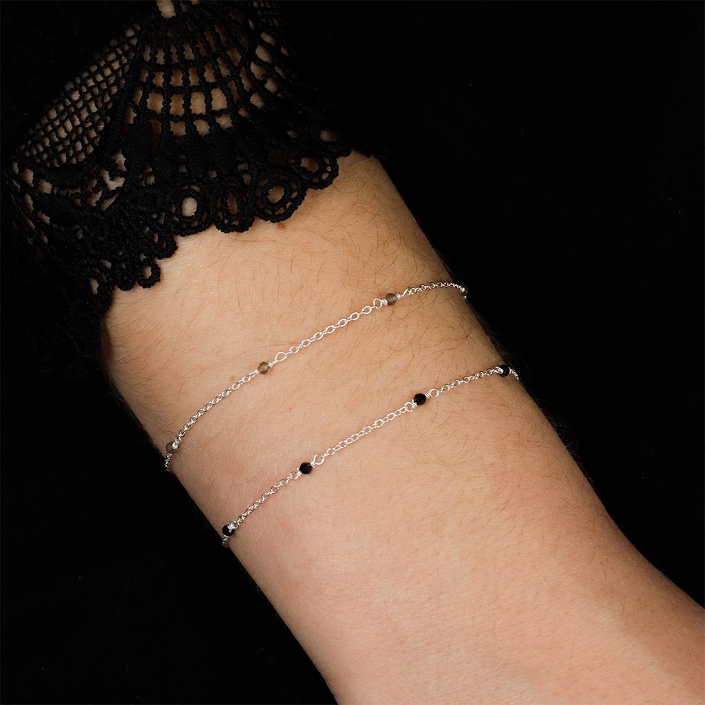Chaîne maille forçat 2mm avec perles facettées Onyx noir - Argent 925 ...