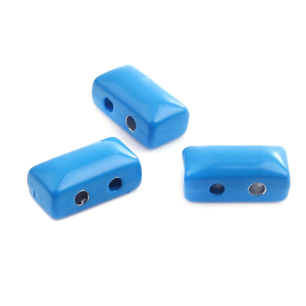 Perle colorée 2 trous en zamac forme rectangle 12x6 mm - Bleu x1 ...