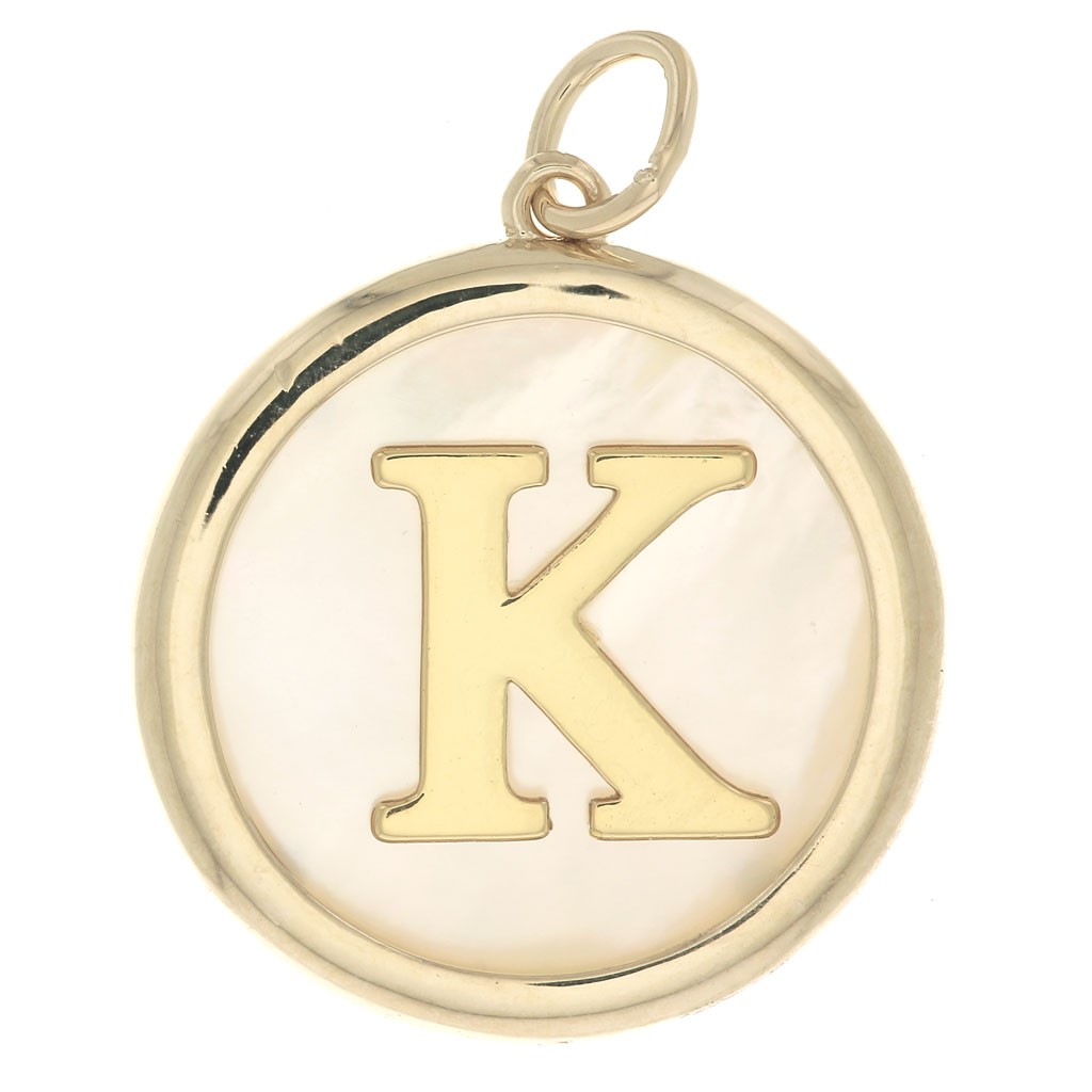 Pendentif rond nacre 19x17 mm - motif lettre alphabet - K - Plaqué Or 3 ...