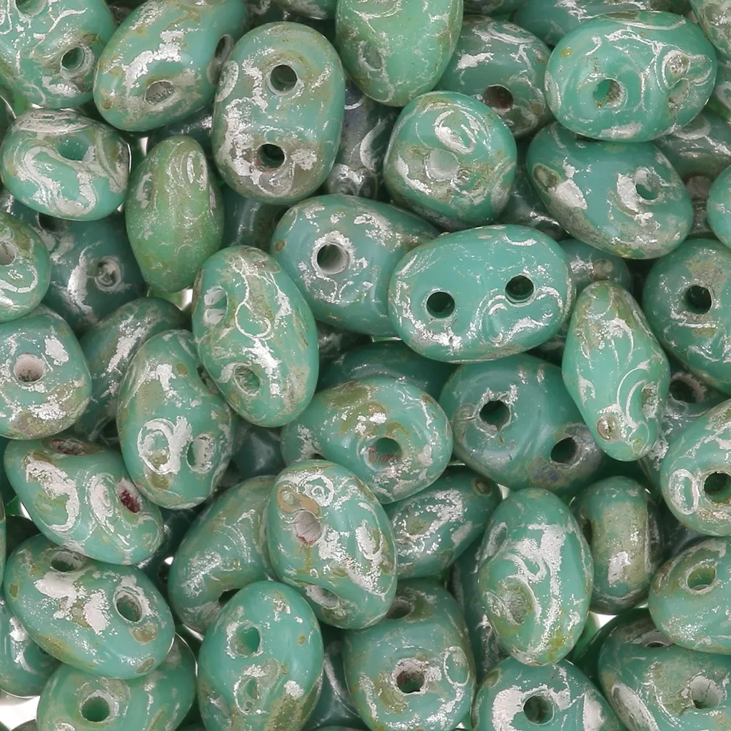 SuperDuo 2,5x5 mm Opaque Turquoise Silver Picasso x10g - Perles & Co