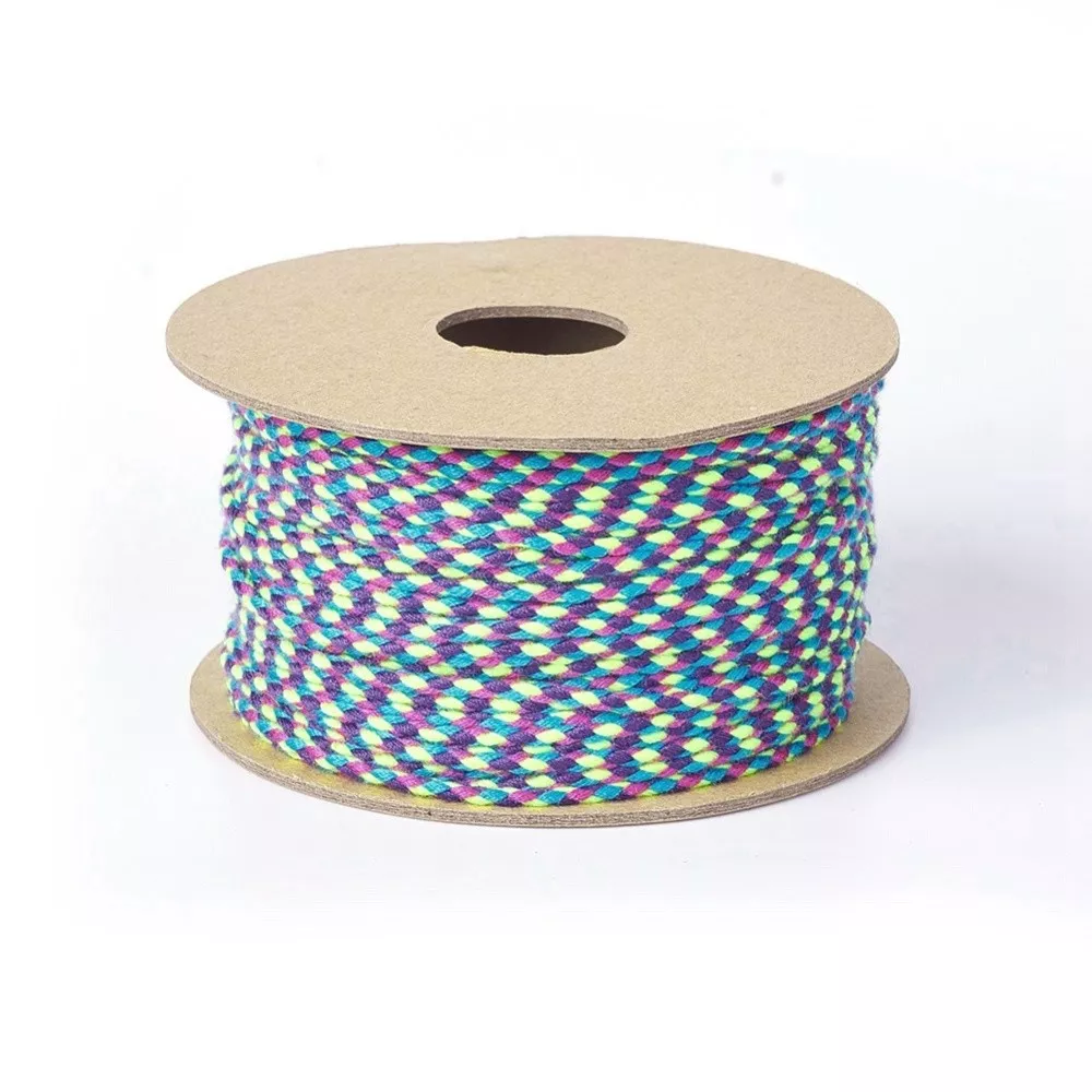 Cordon en coton tressé 2 mm - Prune - Bleu canard - Vert fluo x1m ...