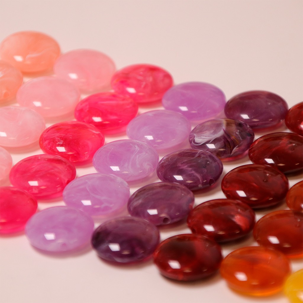 Perles plates rondes acrylique 22 mm Rose Peach Marbré x6 - Perles & Co