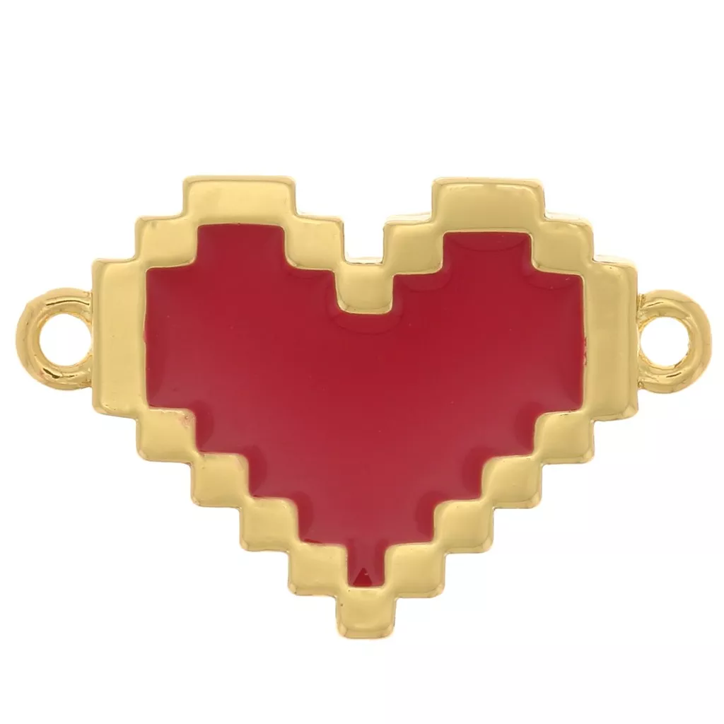 Intercalaire coeur pixel avec résine époxy 16x11 mm - Doré - Rouge x1 ...