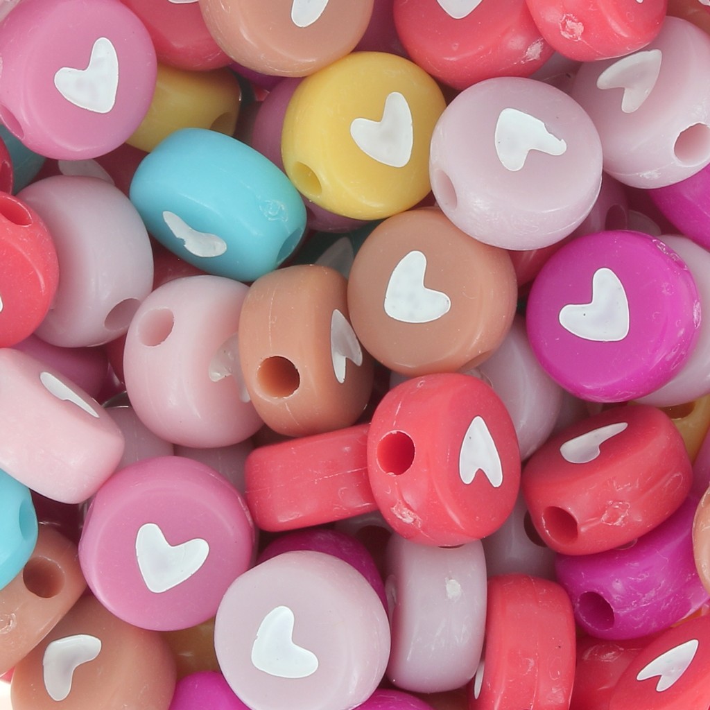 Assortiment de 20 perles plates -coeurs - 7 mm - Multicolore pastel ...