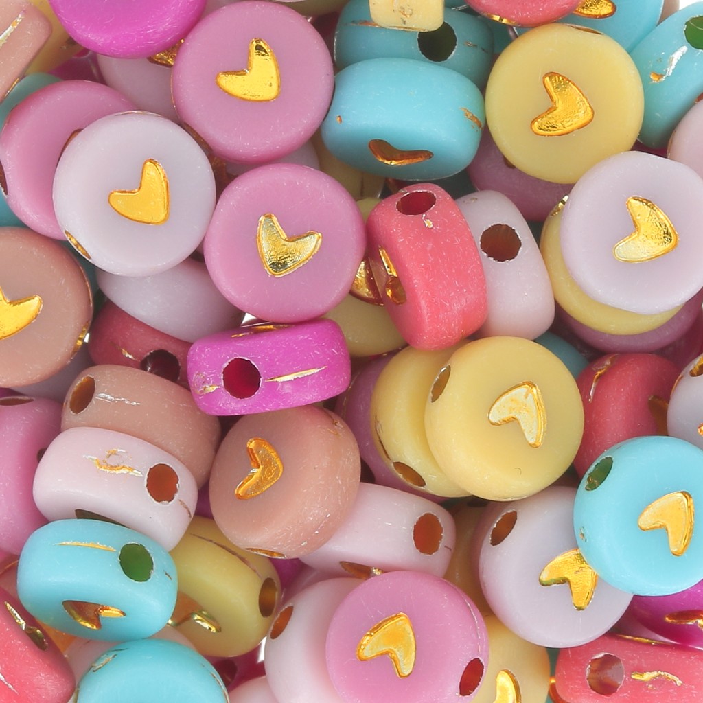 Assortiment de 20 perles plates - coeurs - 7 mm - Multicolore pastel ...