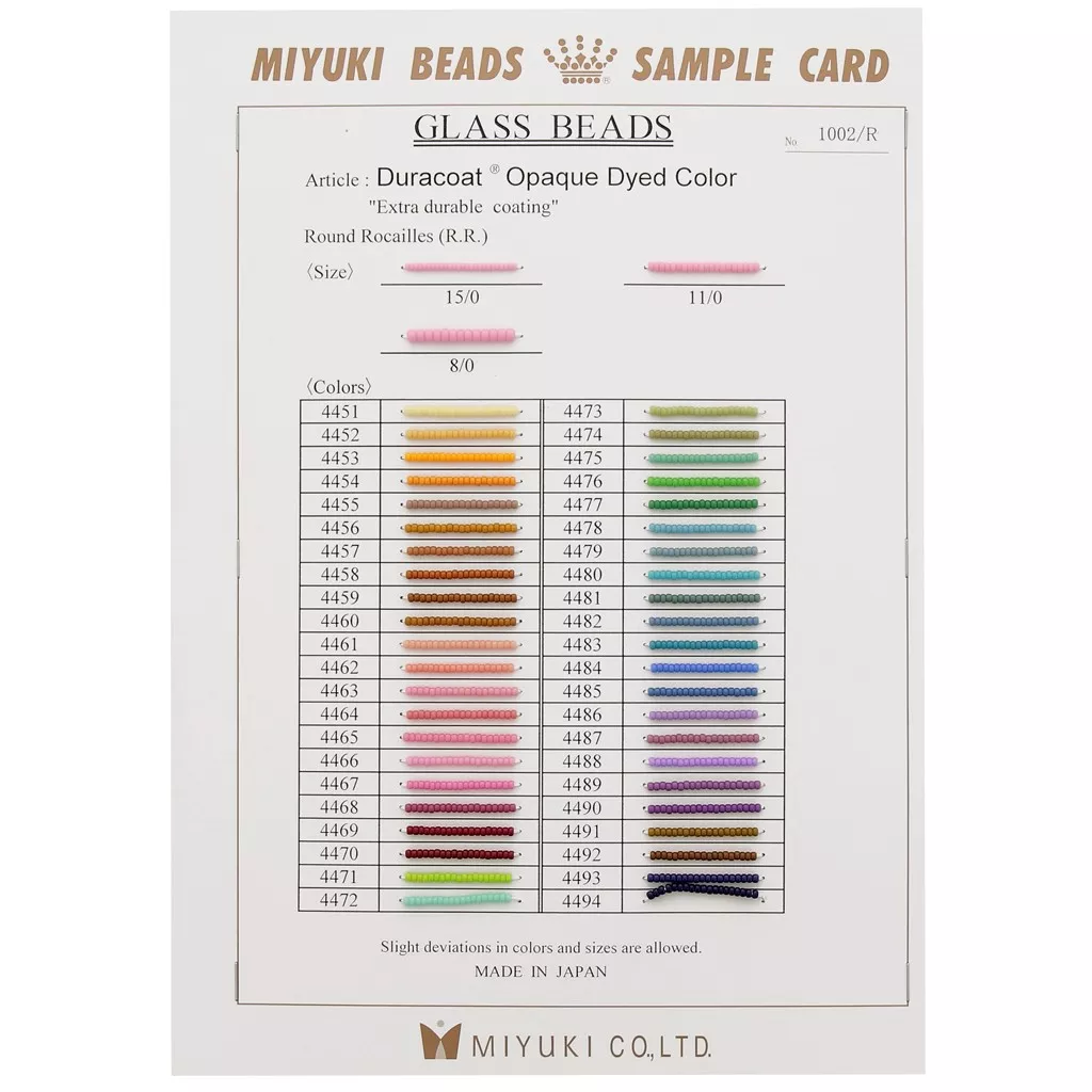Nuancier Miyuki Rocaille 8/0 11/0 15/0 Sample Card (n°1002) Duracoat ...