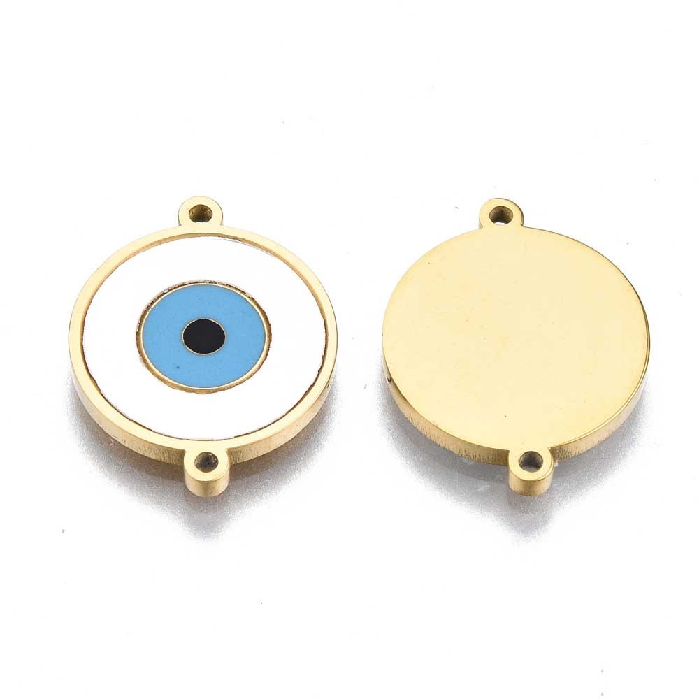 Intercalaire rond 12 mm avec nacre & résine époxy motif oeil - Acier ...