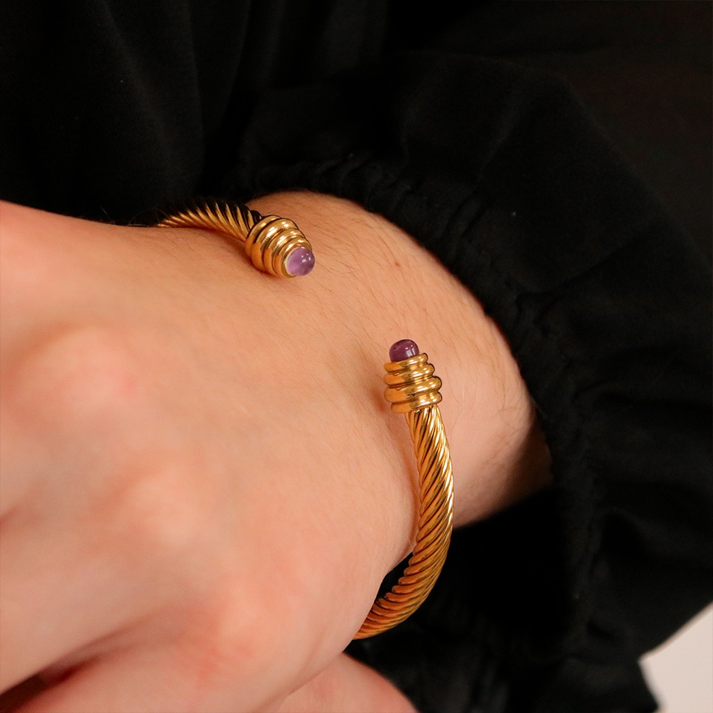 Bracelet jonc torsadé 4.7x192mm pour cabochon 4 mm - Acier inoxydable ...