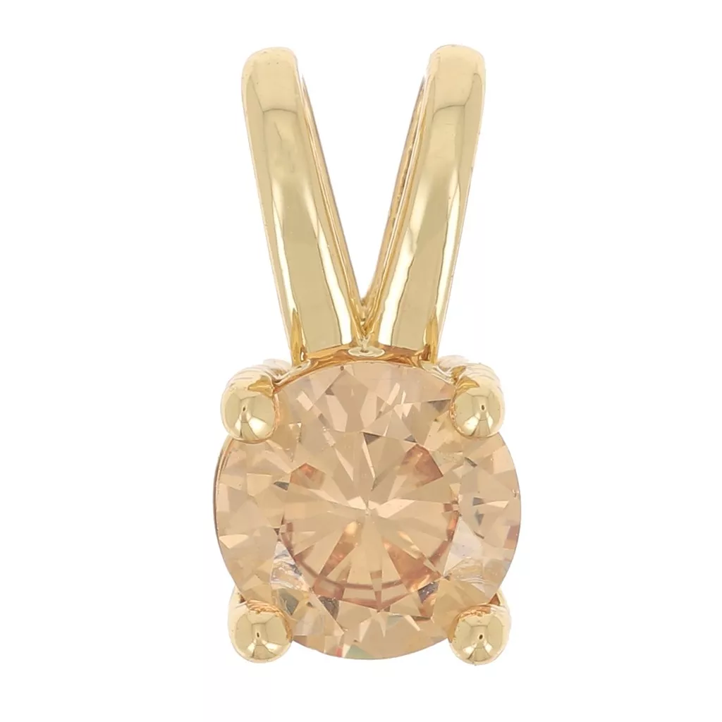 Pendentif rond avec Oxyde de Zirconium 6 mm - Doré - Light Topaz x1 ...