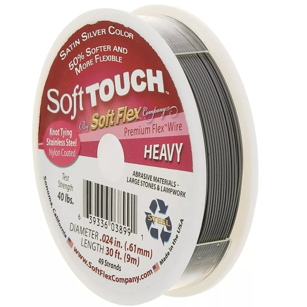 Fil cablé 49 brins 0.61 mm - Soft Flex Touch Heavy - Argenté satiné x9m ...
