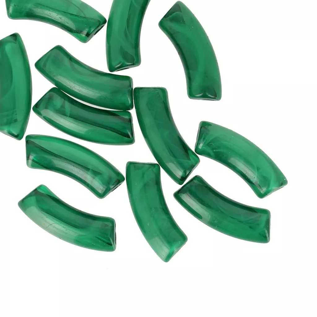 Perles tube incurvé en acrylique transparente 35x11 mm - Marbré Vert ...