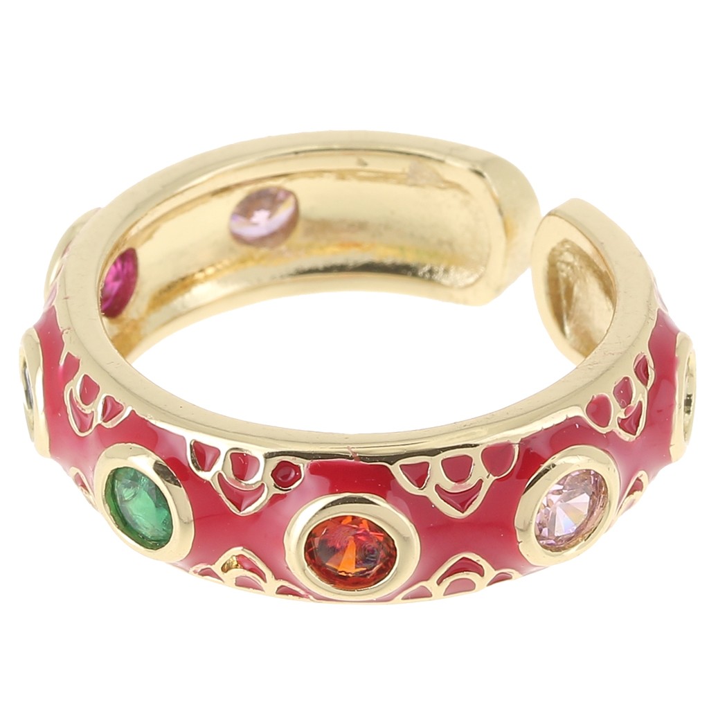 Bague large avec résine époxy et oxydes de Zirconium Doré - Rouge ...