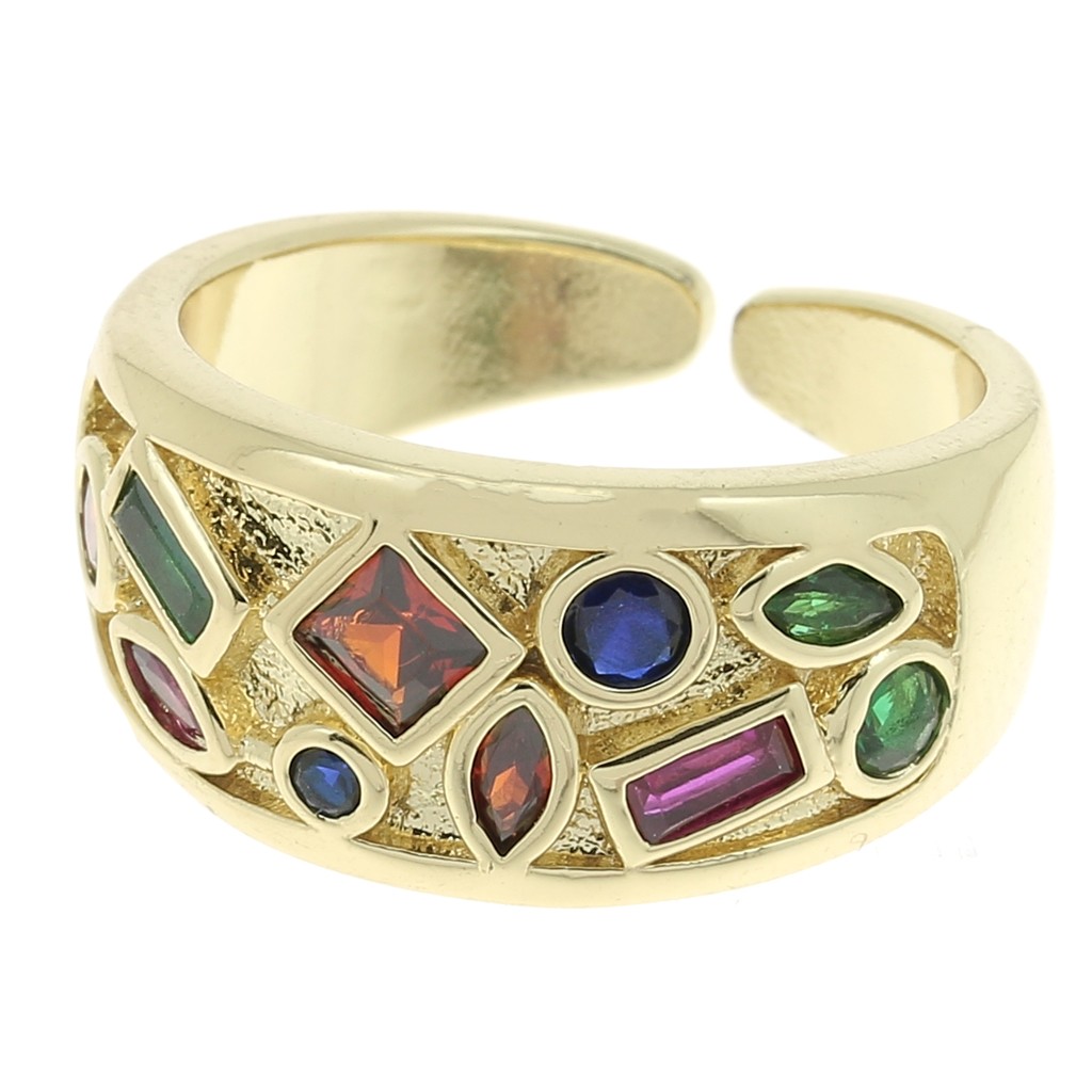 Bague large avec oxydes de Zirconium - formes géométrique - Doré ...