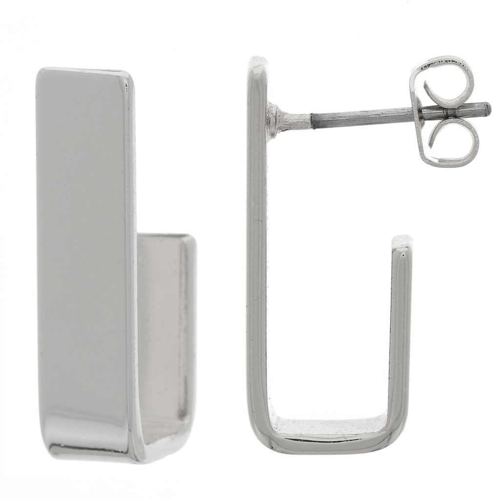 Clous d'oreilles rectangle 19x5 mm - Rhodié x2 - Perles & Co