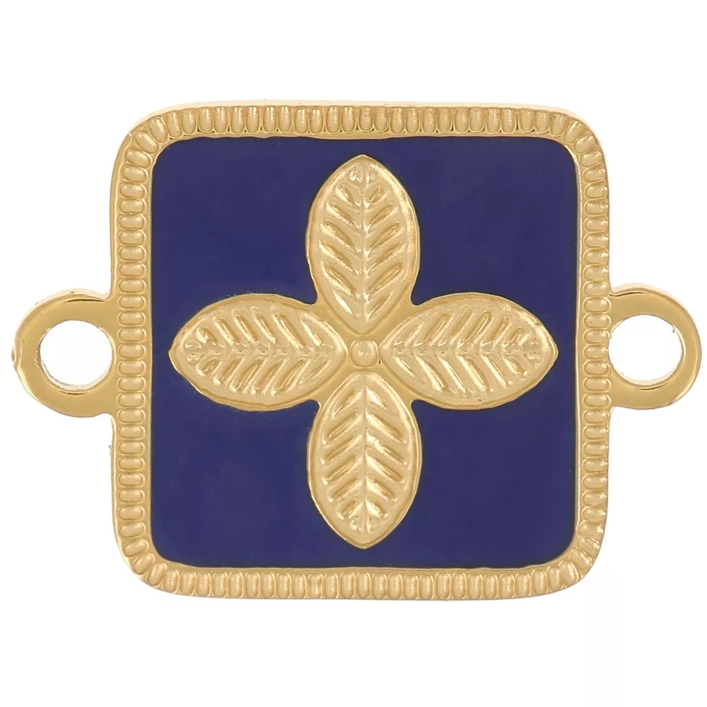 Intercalaire carré 16x11 mm - fleur - résine époxy Acier inox 316L Doré ...