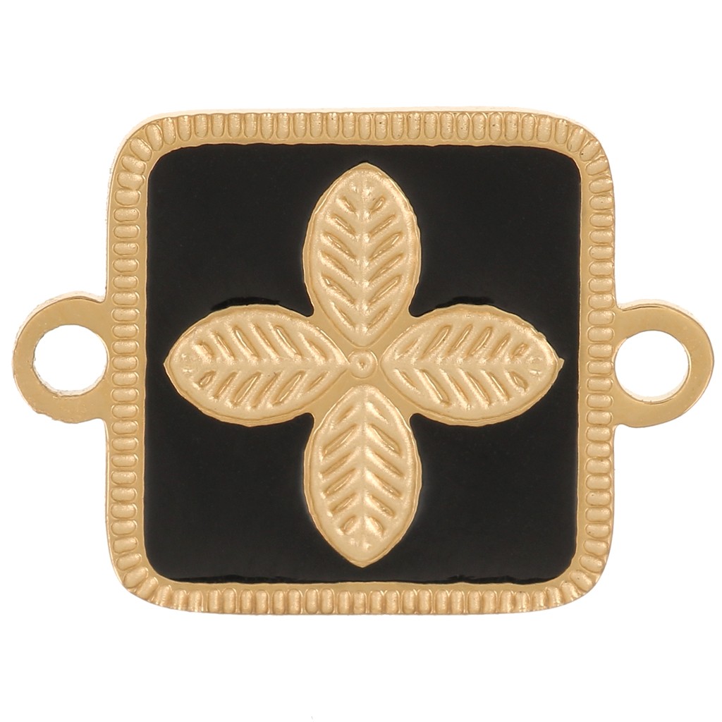Intercalaire carré 16x11 mm - fleur - résine époxy Acier inox 316L Doré ...