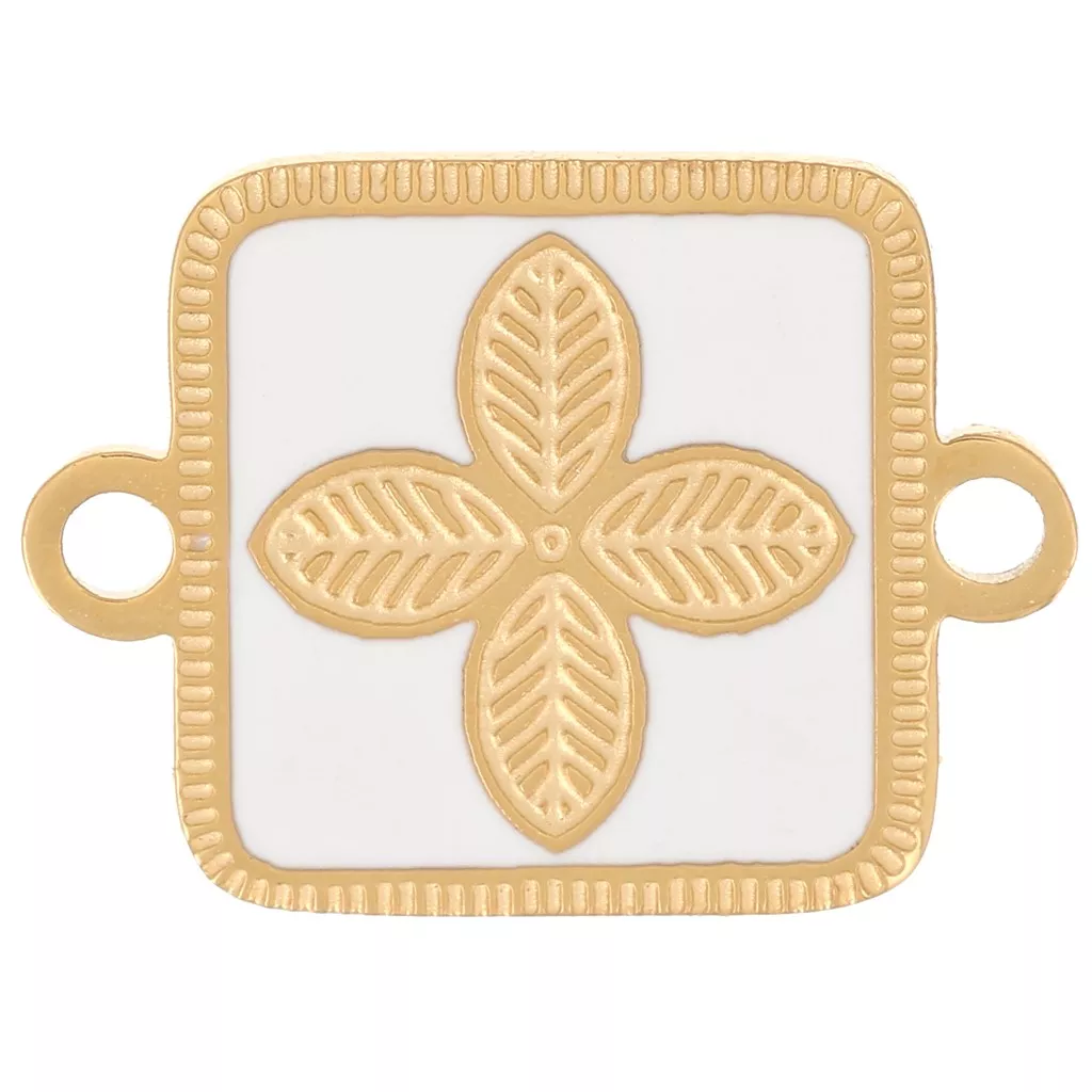 Intercalaire carré 16x11 mm - fleur - résine époxy Acier inox 316L Doré ...