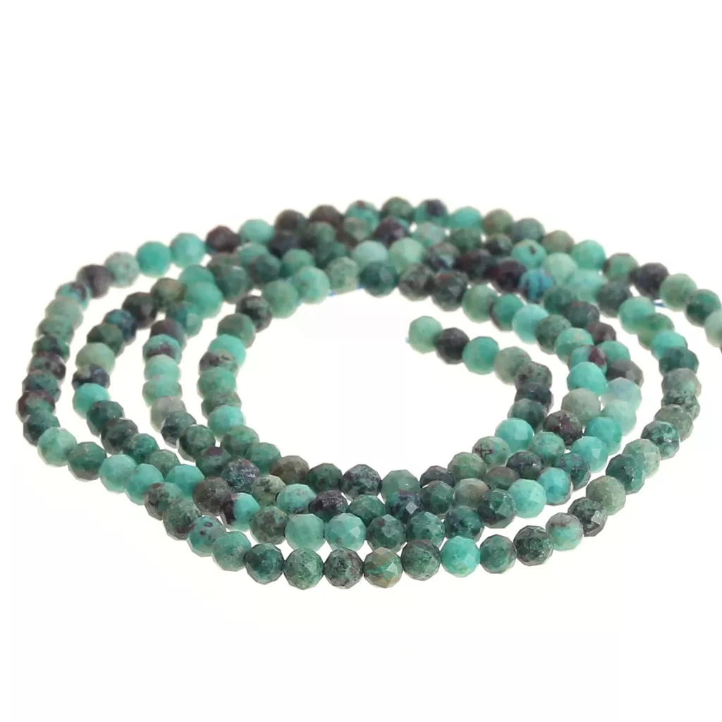 Perles rondes facettées 2 mm pierre gemme - Chrysocolle x32cm - Perles & Co
