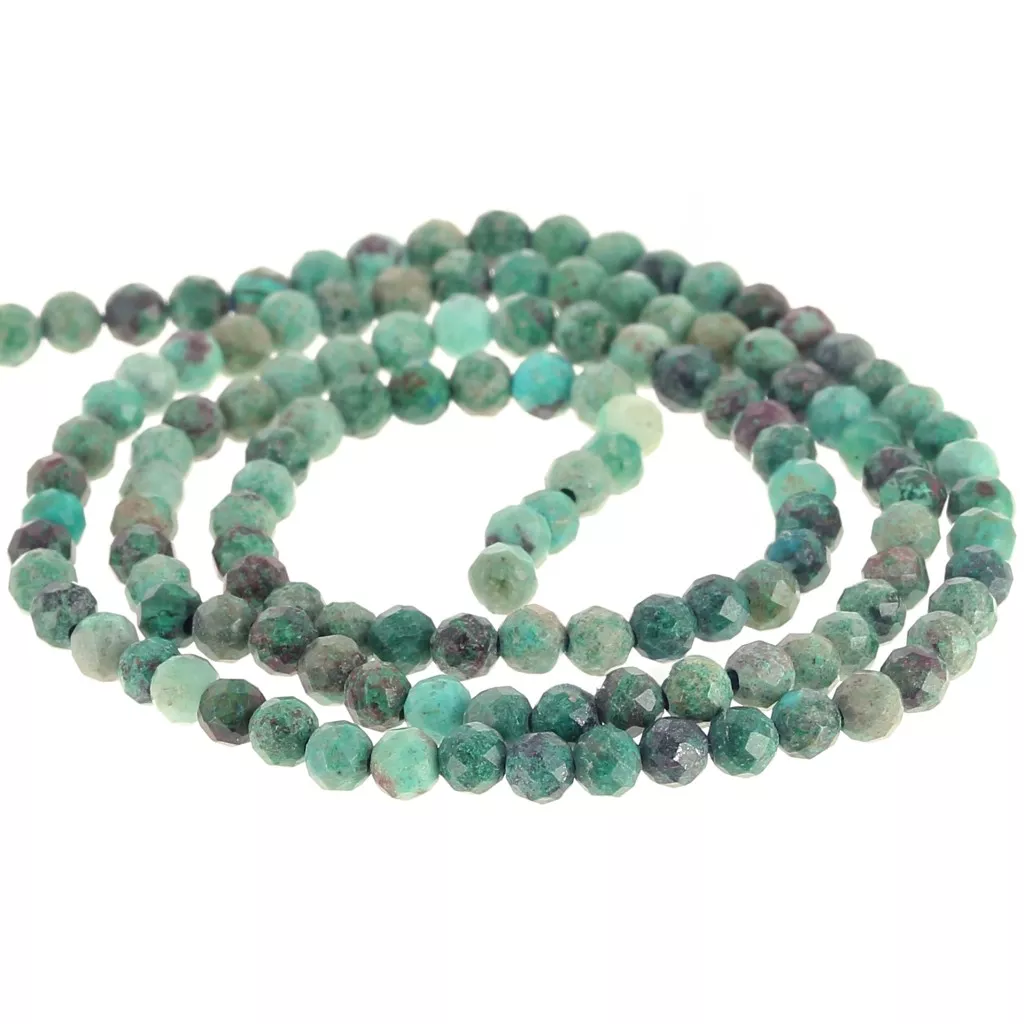Perles rondes facettées 3 mm pierre gemme - Chrysocolle x39cm - Perles & Co