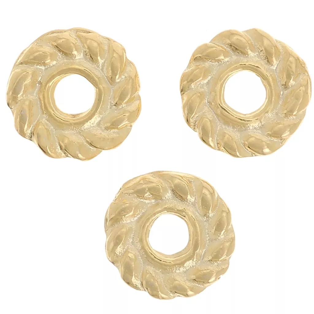 Perles rondelles effet corde 5 mm - Doré à l'or fin x10 - Perles & Co