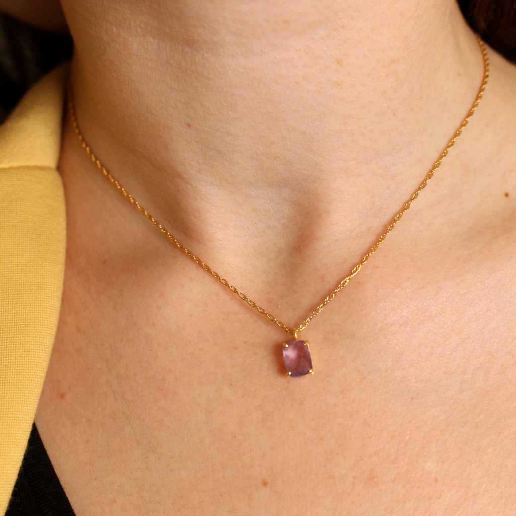 Pendentif rectangle facetté avec serti griffe 12x6 mm - Argent 925 ...