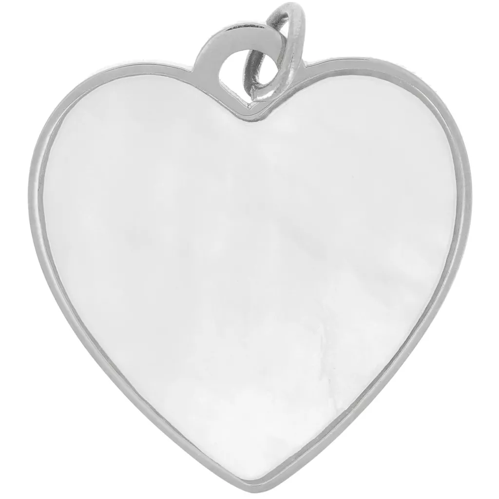Pendentif coeur nacre 19x17 mm et anneau ouvert - Acier inoxydable 316L ...