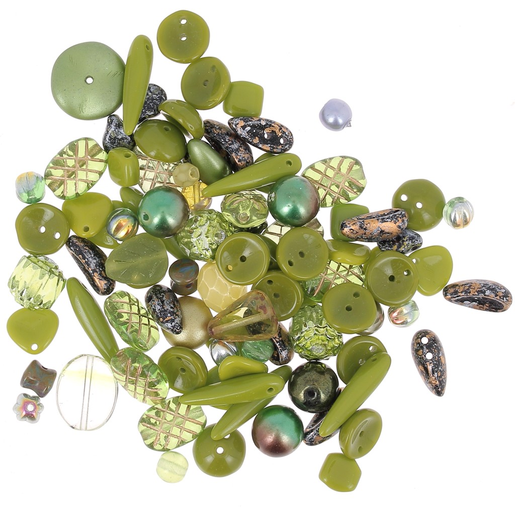 Assortiment de perles de bohème - Olive Green x50g - Perles & Co