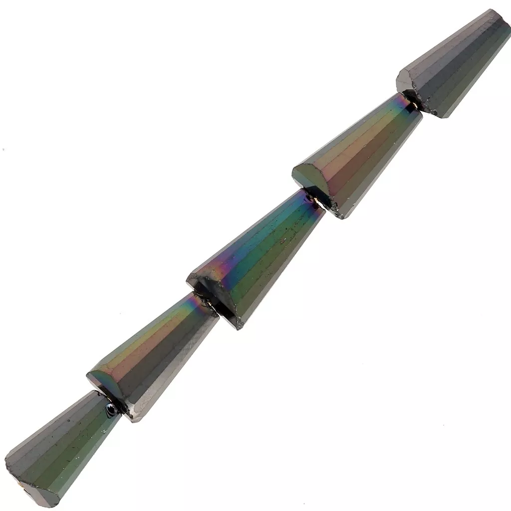 Perles cône en verre facetté - 8x4 mm - Opaque Jet AB x25 - Perles & Co