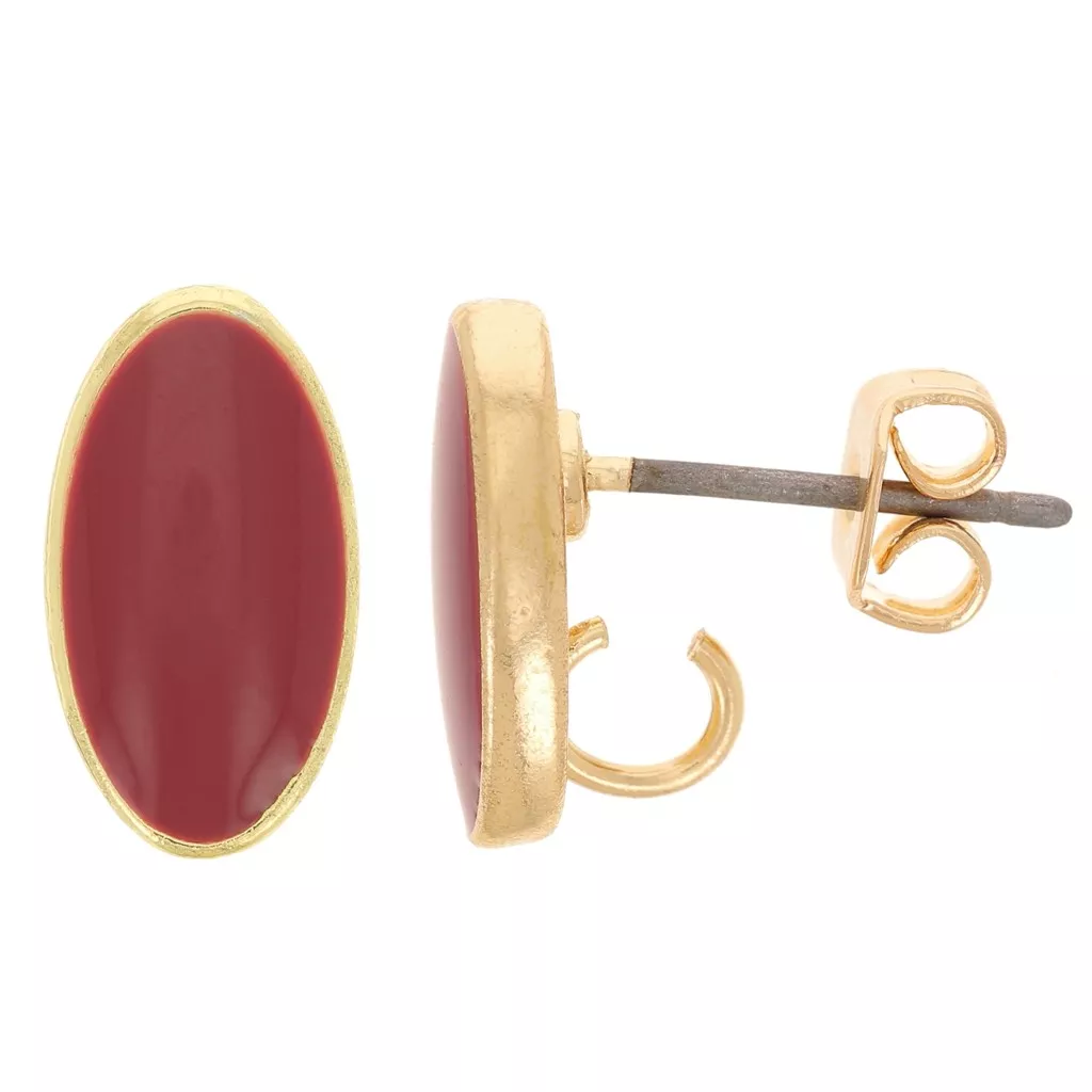 Clous d'oreilles ovales 12x7 mm avec résine époxy - Doré - Brique x2 ...