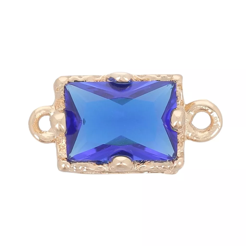 Intercalaire rectangle en verre facetté 12x6 mm - Doré - Bleu royal x1 ...