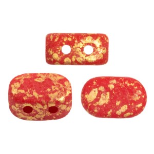 Perles en verre Lipsi® par Puca® 4x6 mm - Opaque Red Coral Gold Splash ...