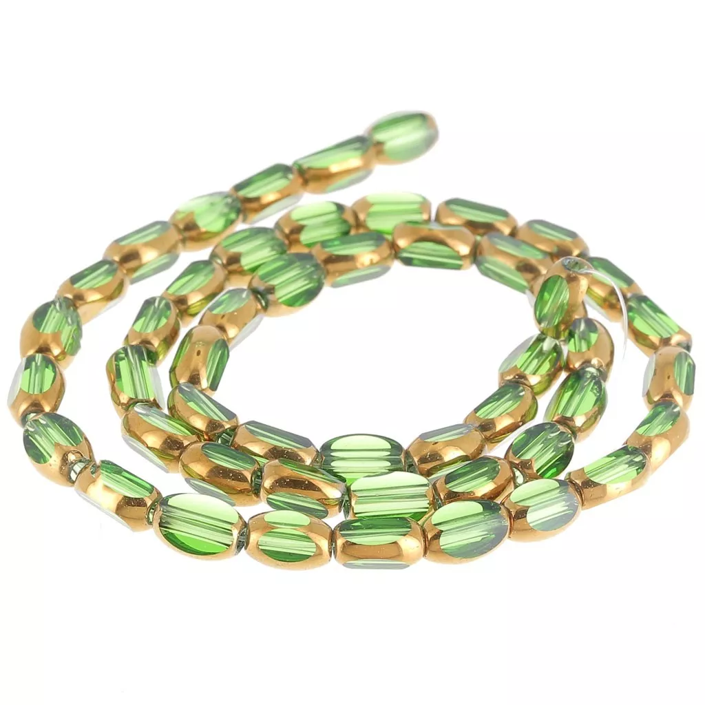 Perles olive facettées 7x4 mm en verre - Vert - Doré x31cm - Perles & Co