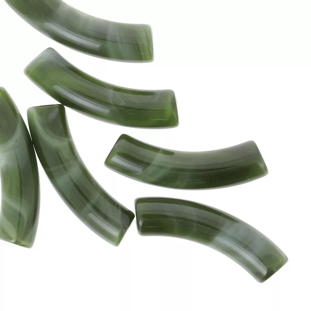 Perles tube incurvé 32x8 mm en acrylique opaque - Marbré Vert foncé x6 ...