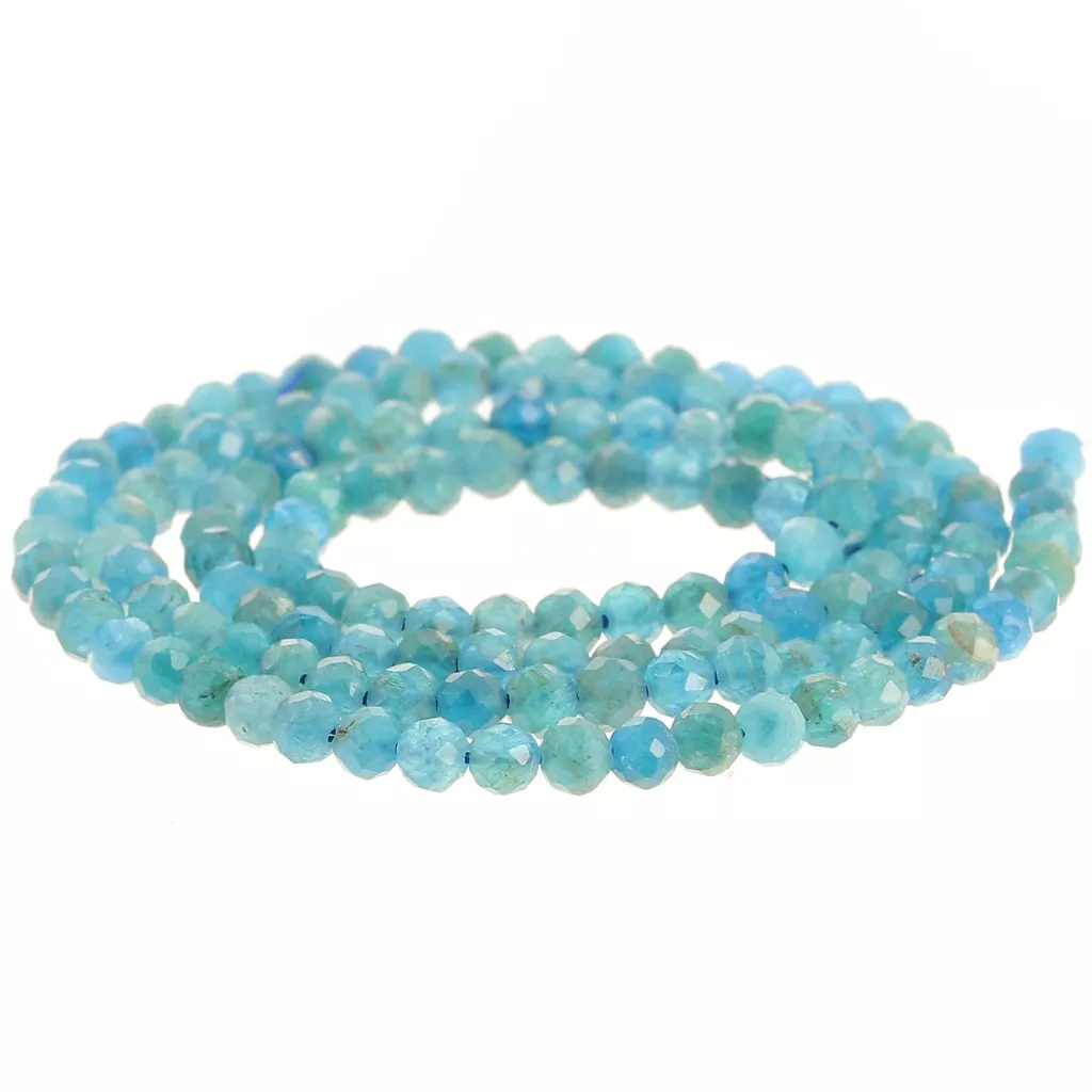 Perles rondes facettées 3 mm pierre gemme - Apatite x39cm - Perles & Co
