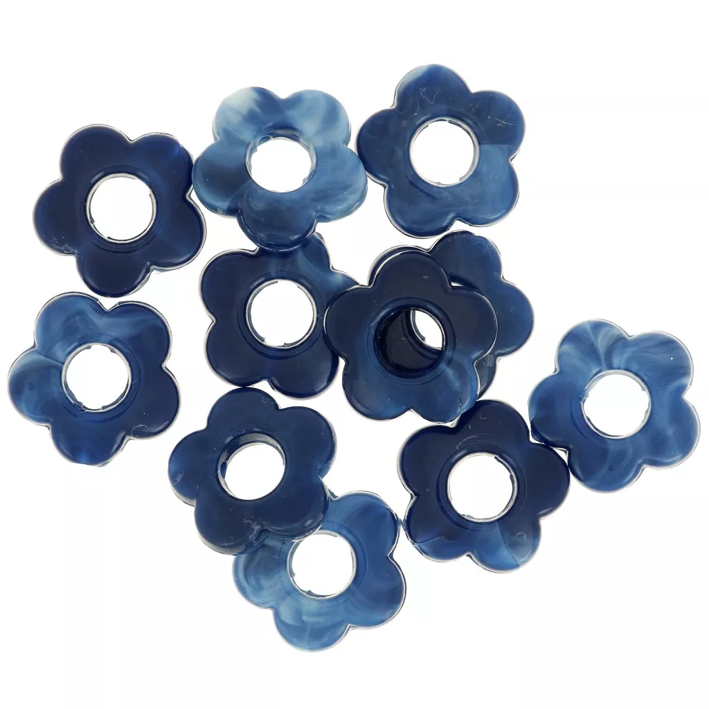Perles fleur en résine opaque 14 mm - Marbré Bleu Nuit x4 - Perles & Co