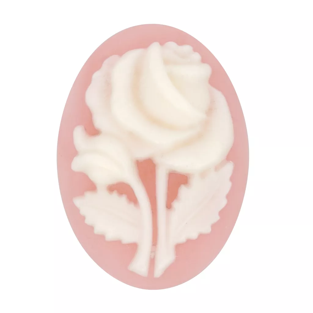 Camée résine 18x13 mm - motif rose - Rose clair x1 - Perles & Co
