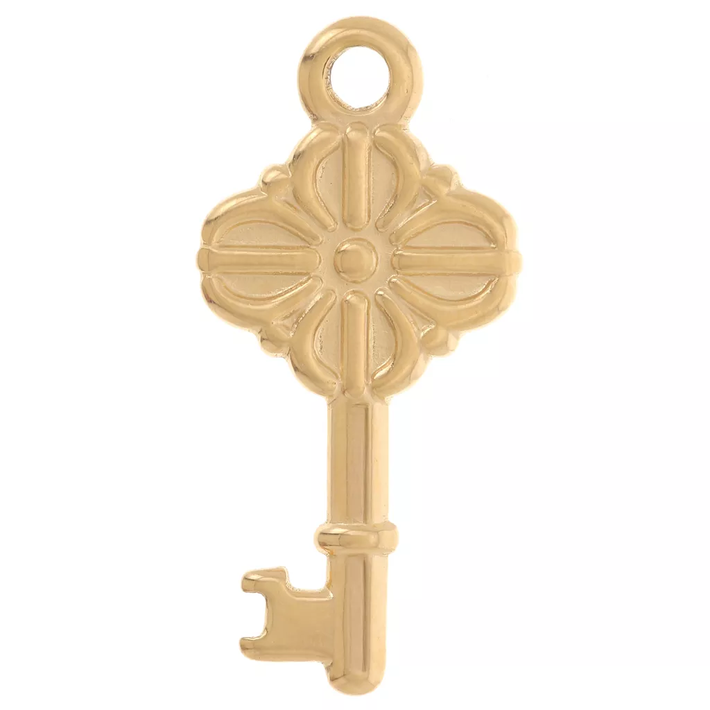 Pendentif clé ancienne 25.5x12 mm - Acier inoxydable 304L Doré x1 ...
