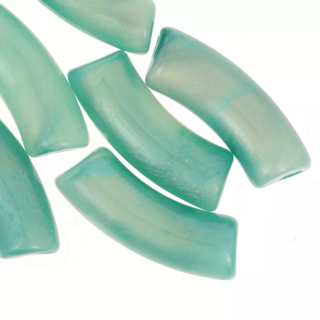 Perles tube incurvé en acrylique opaque 35x11 mm - Vert marbré nacré x6 ...