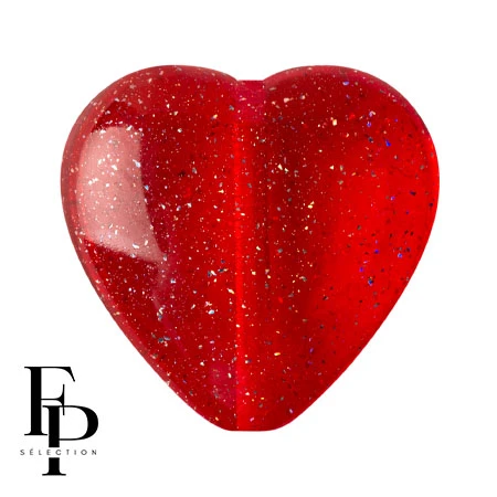 Perle coeur en verre 16x15 mm - Transparent Constellation Red x1 ...