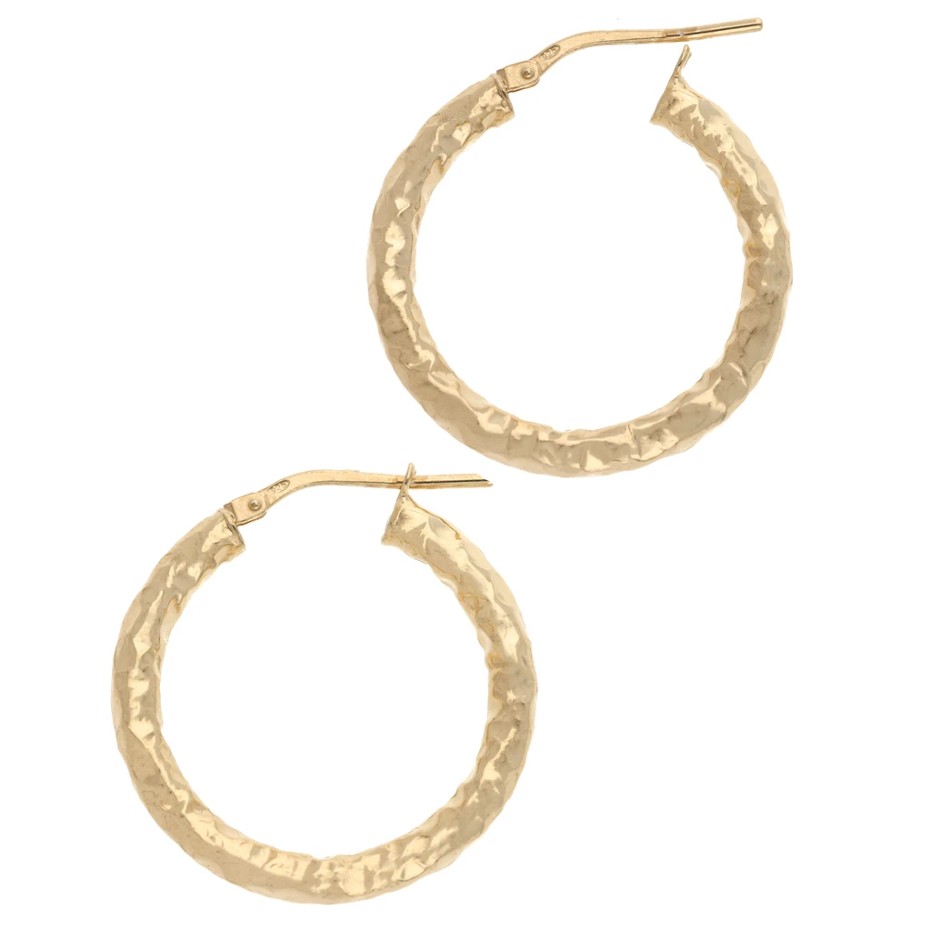 Créoles rondes martelées 26 mm - Fil 3 mm - Argent 925 Doré à l'or fin ...