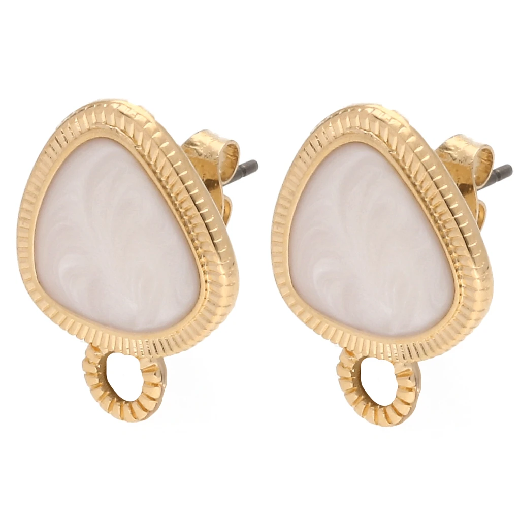 Clous d’oreilles triangle arrondi 19.5x15 mm - Doré à l'or fin - Blanc ...