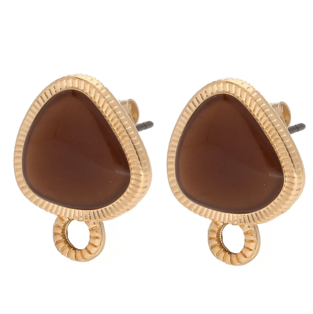 Clous d’oreilles triangle arrondi 19.5x15 mm - Doré à l'or fin - Marron ...