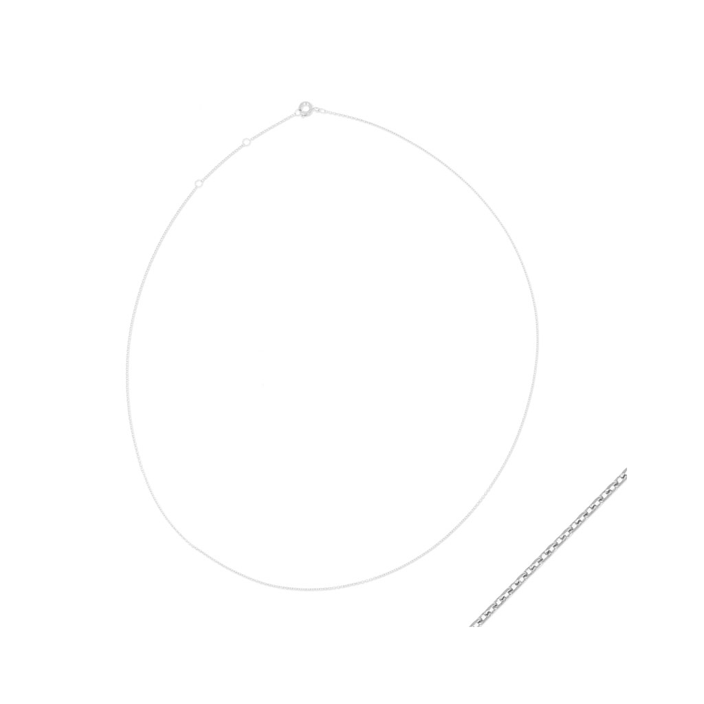 Tour de cou maille Forçat rectangle 1 mm rhodié x50cm - Perles & Co